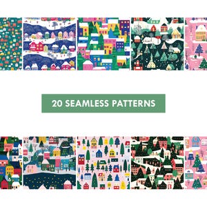 Whimsical Christmas Town Seamless Pattern, Digital Paper, Cute ...
