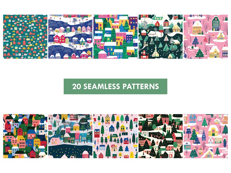 Whimsical Christmas Town Seamless Pattern, Digital Paper, Cute ...