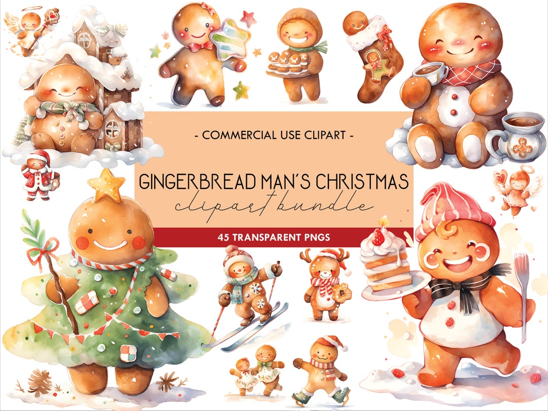 Gingerbread Man's Christmas Watercolor Clipart, Gingerbread Girl, Decor ...