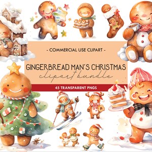 Gingerbread Man's Christmas Watercolor Clipart, Gingerbread Girl, Decor ...