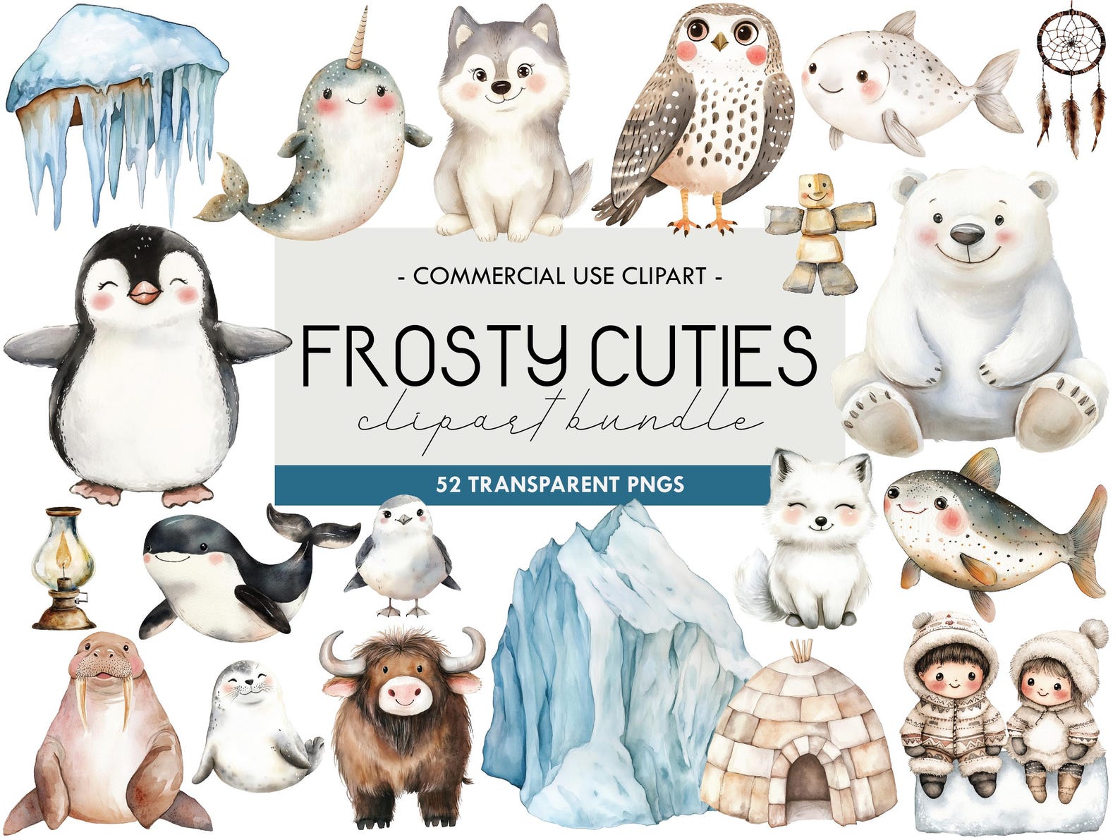 Arctic Animals Watercolor Clipart: Winter Nursery Decor (PNG) - Etsy