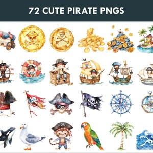 Cute Pirates Watercolor Clipart, Nautical Adventure (transparent PNG ...