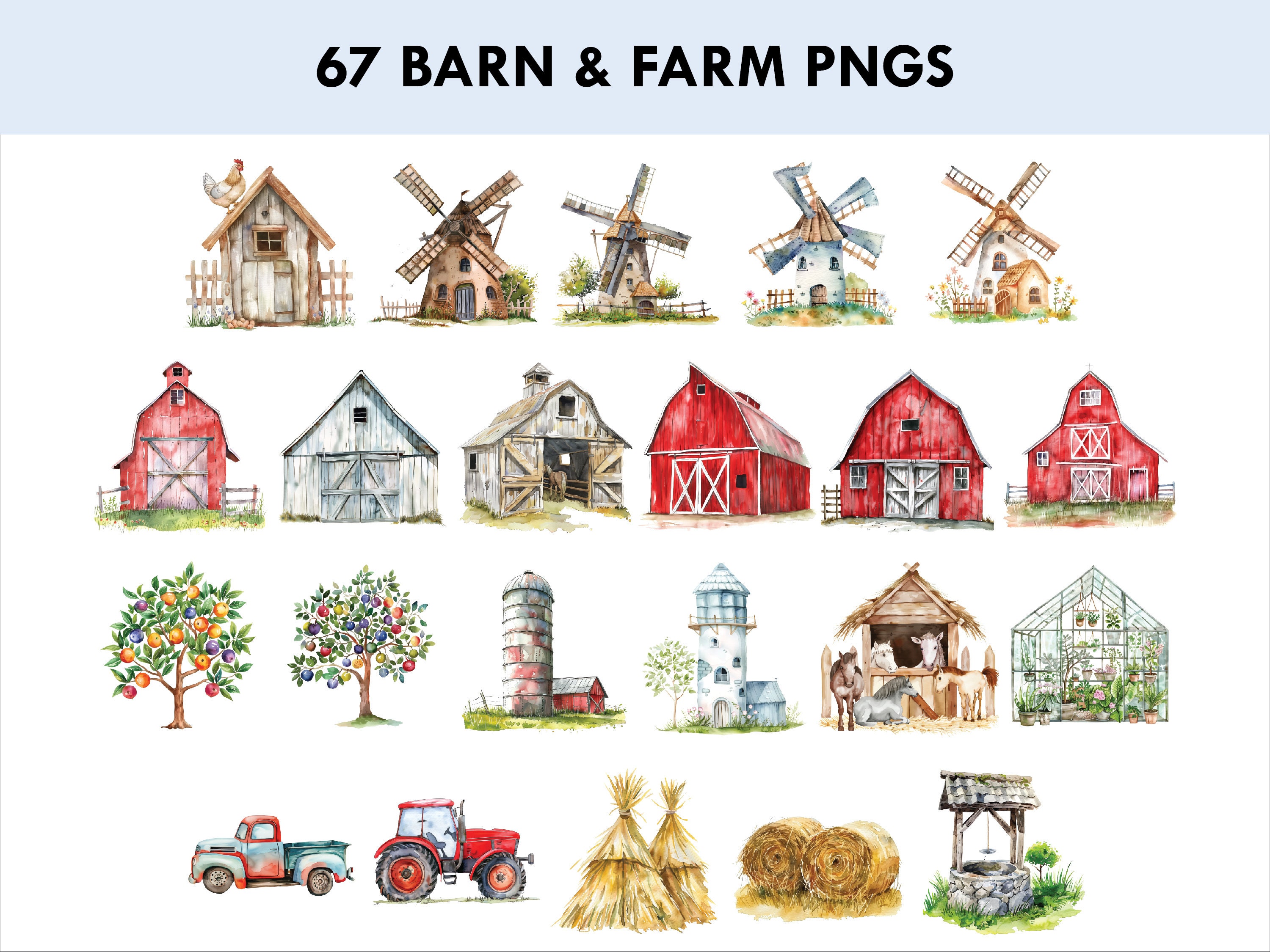 Farm Clipart, Watercolor Farm Animal, Spring Clipart, Cute Farm Baby ...