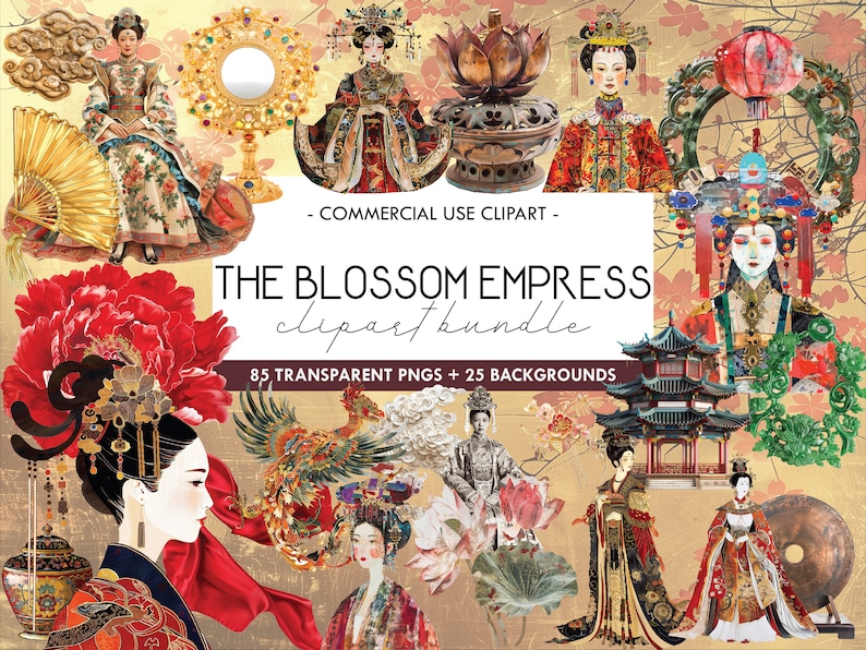 The Blossom Empress Clipart, Mixed Media Art Printable, Ephemera ...