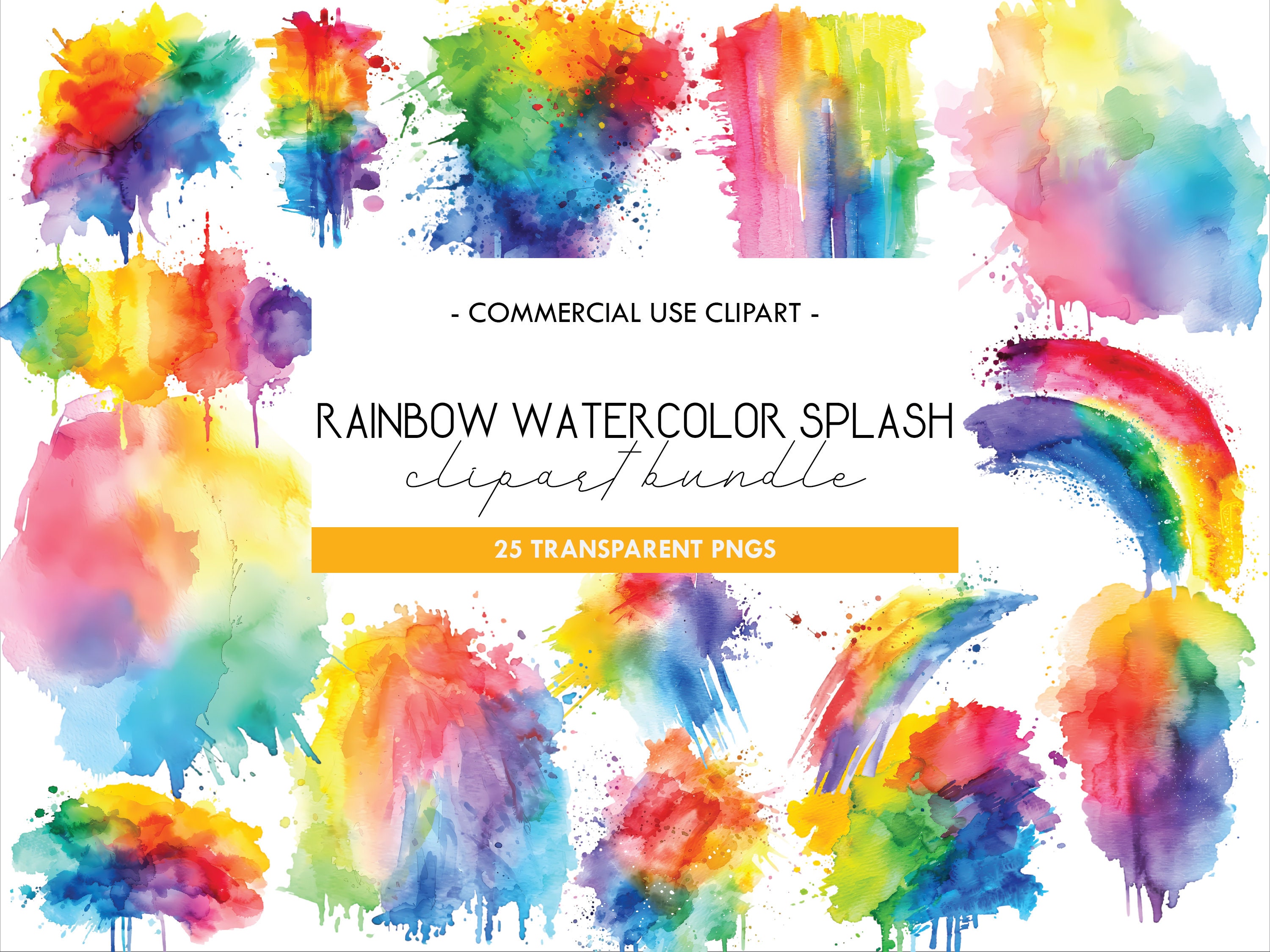 Rainbow Watercolor Splash Clipart, Paint Splatters, Spectrum Color ...
