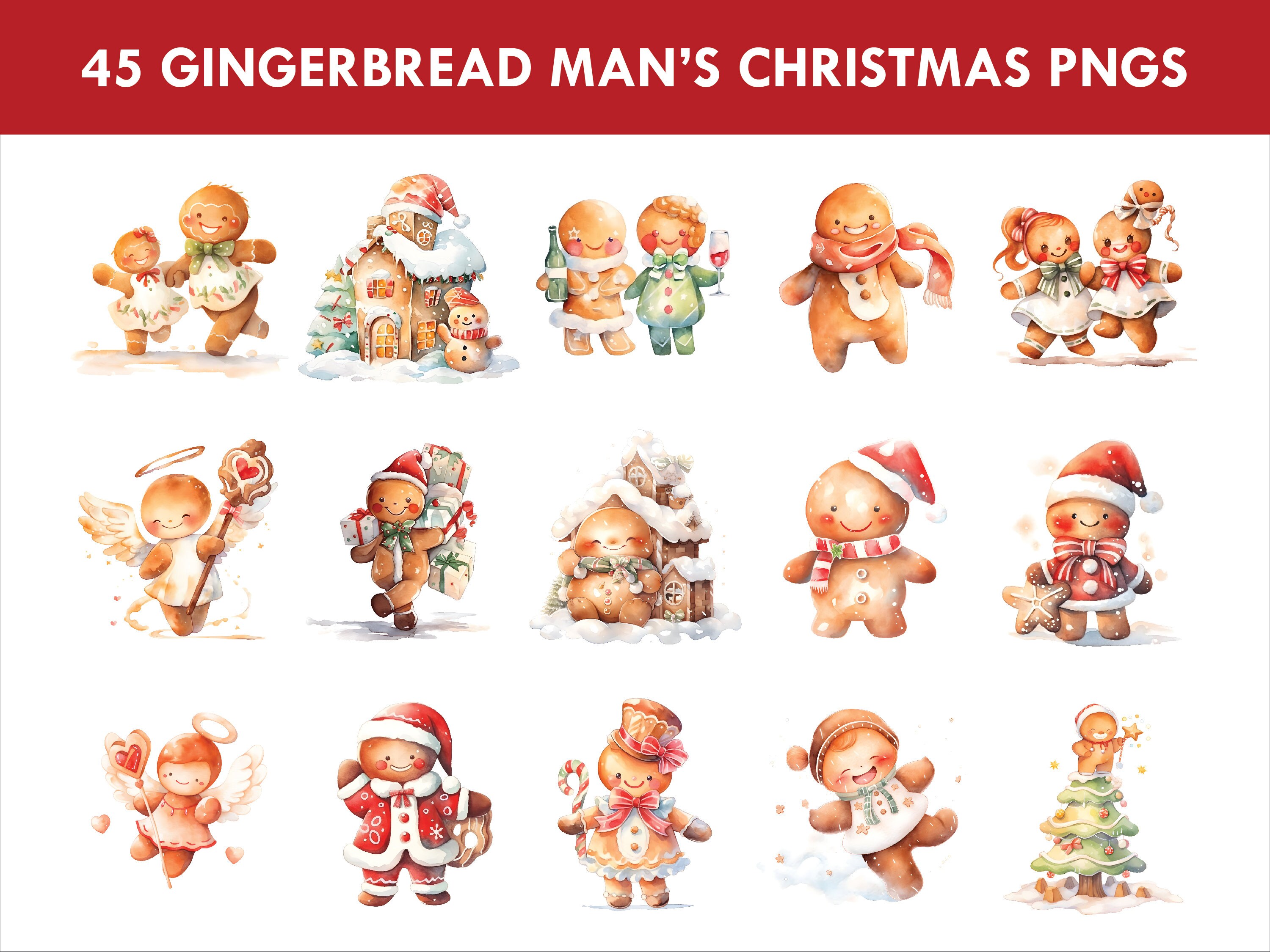 Gingerbread Man's Christmas Watercolor Clipart, Gingerbread Girl, Decor ...