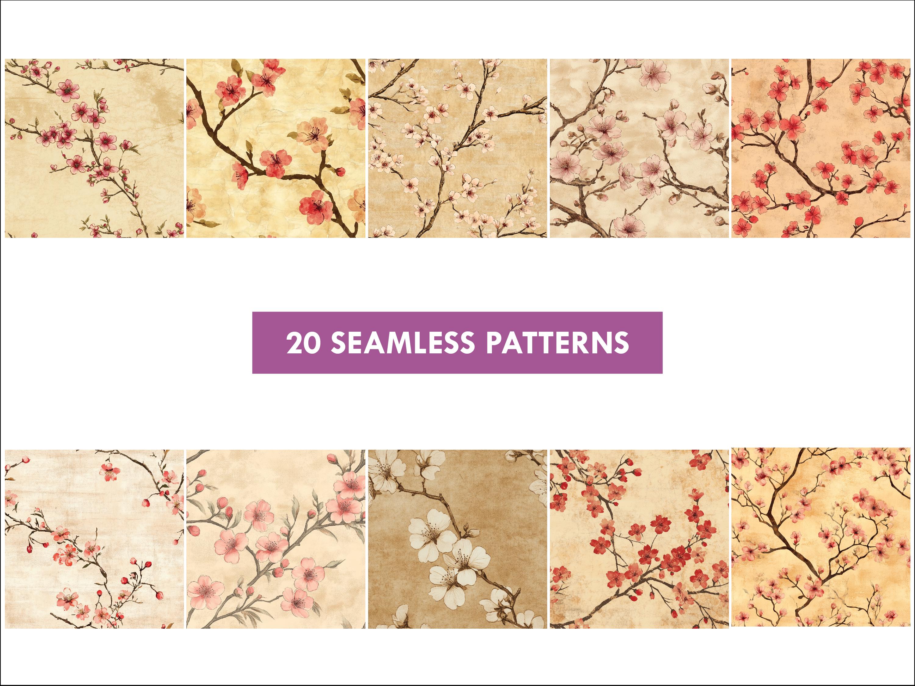 Vintage Sakura Flower Seamless Pattern, Cherry Blossom Digital Old ...