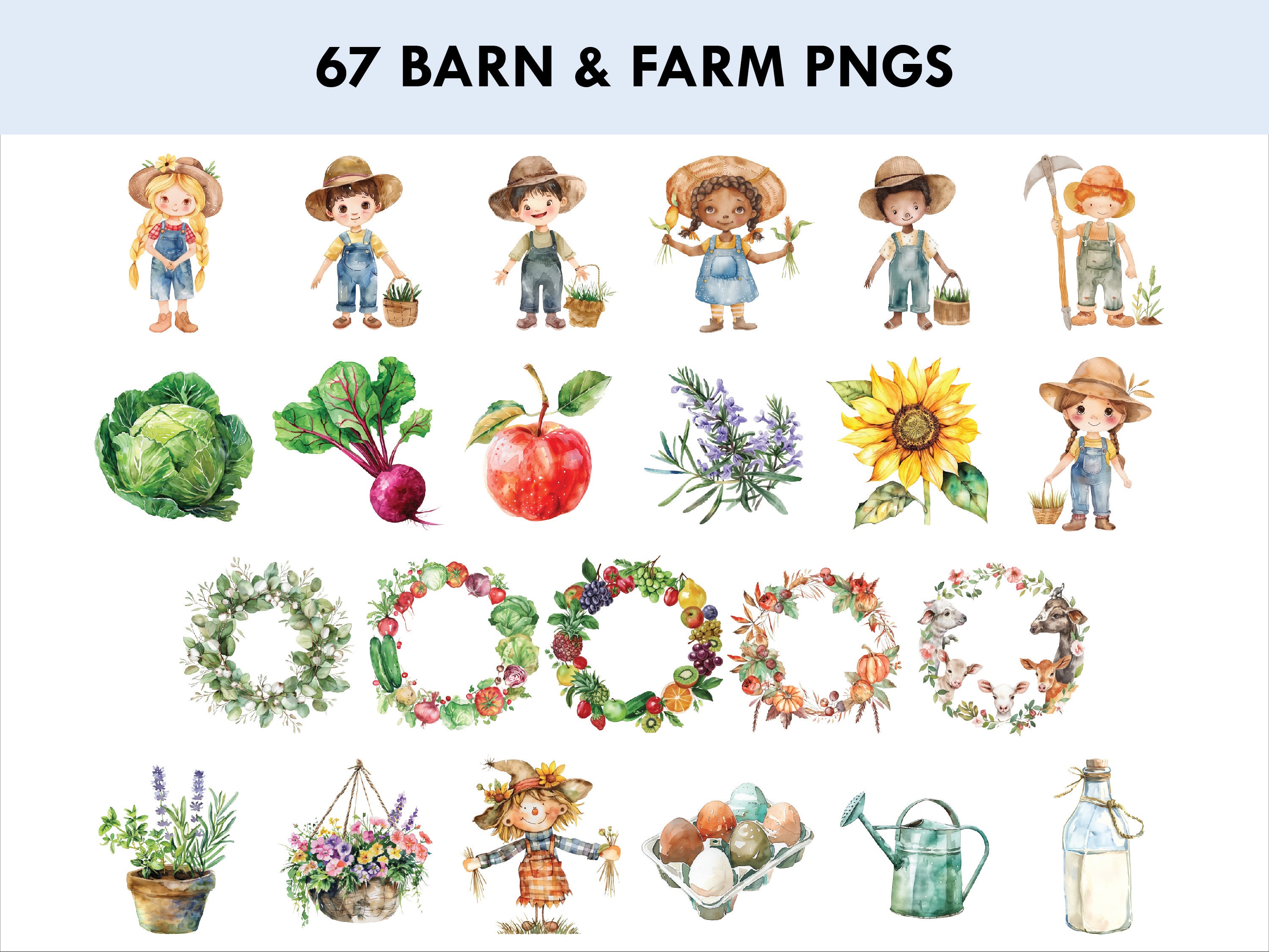 Farm Clipart, Watercolor Farm Animal, Spring Clipart, Cute Farm Baby ...