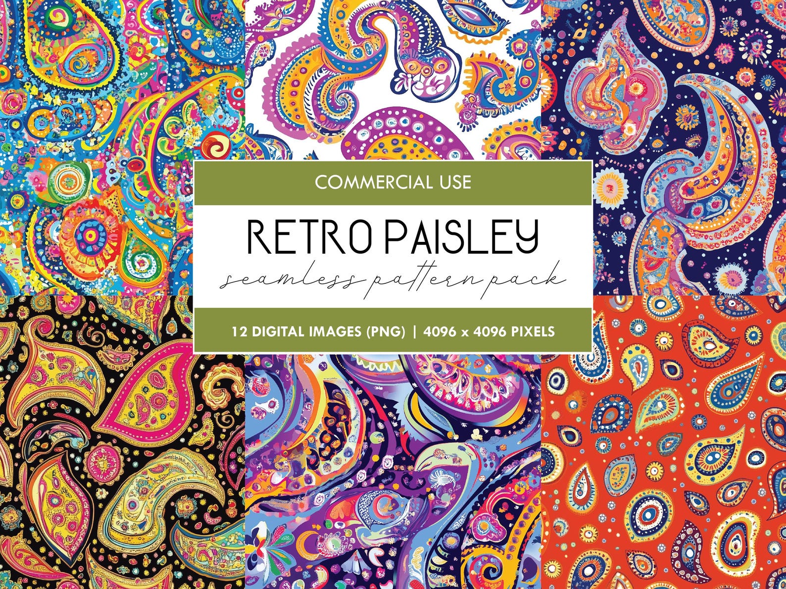 Retro Paisley Pattern, Seamless Patterns, Vintage Abstract Digital ...
