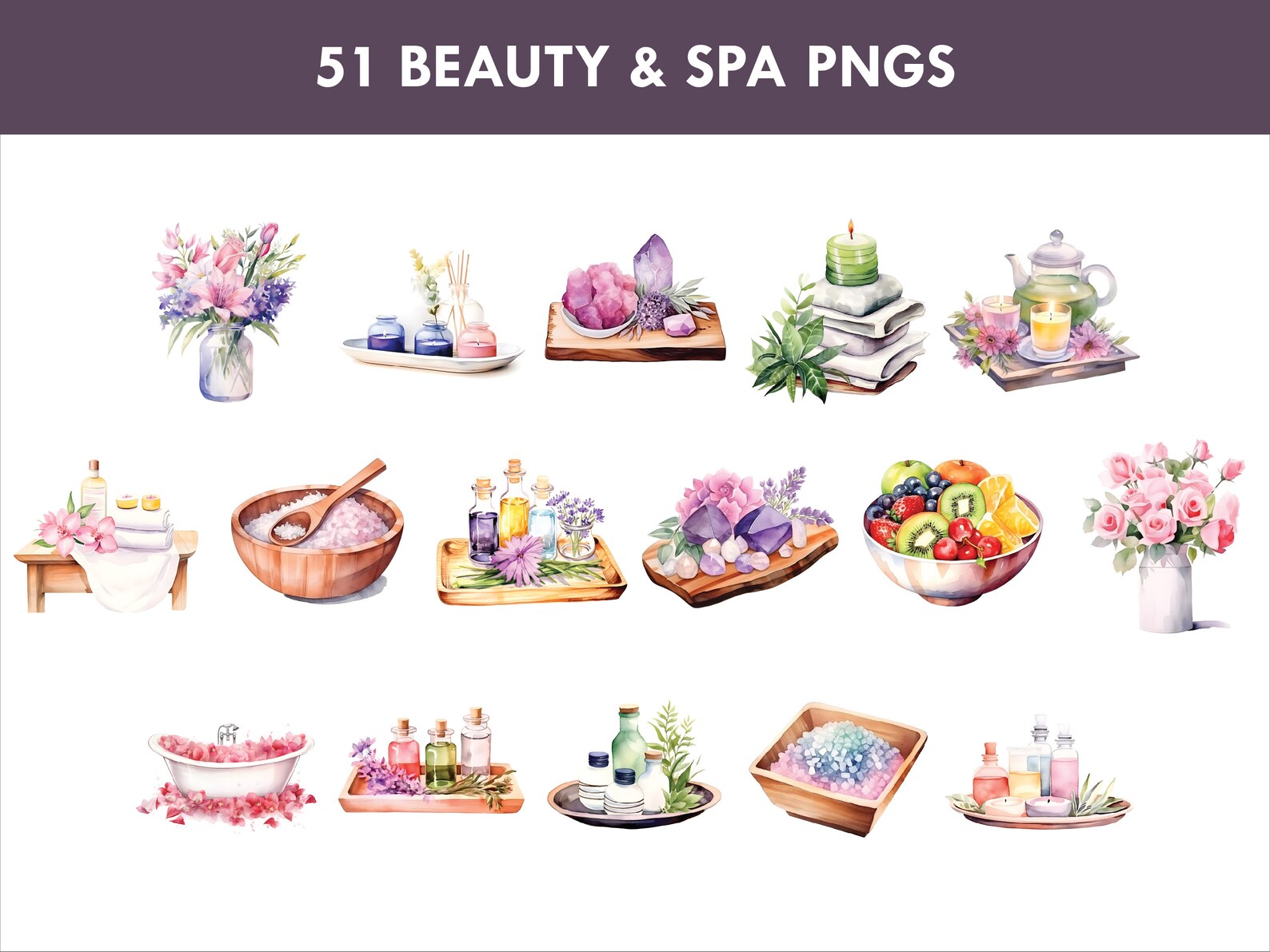 Watercolor Beauty Spa Clipart: Spa Day PNG Graphics (digital Print) - Etsy