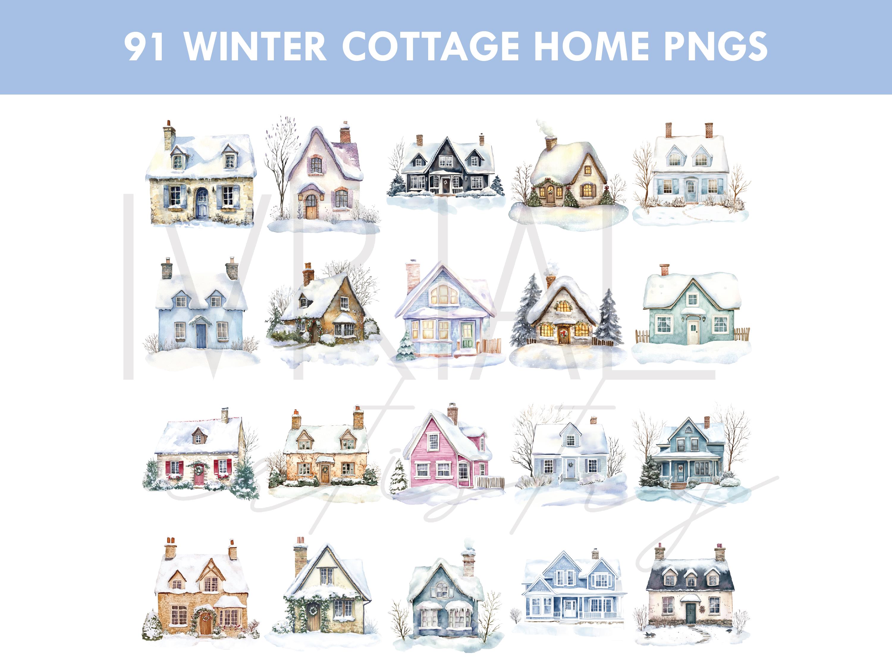Winter Cottage Home Watercolor Clipart, Holiday Season Art, Winter ...