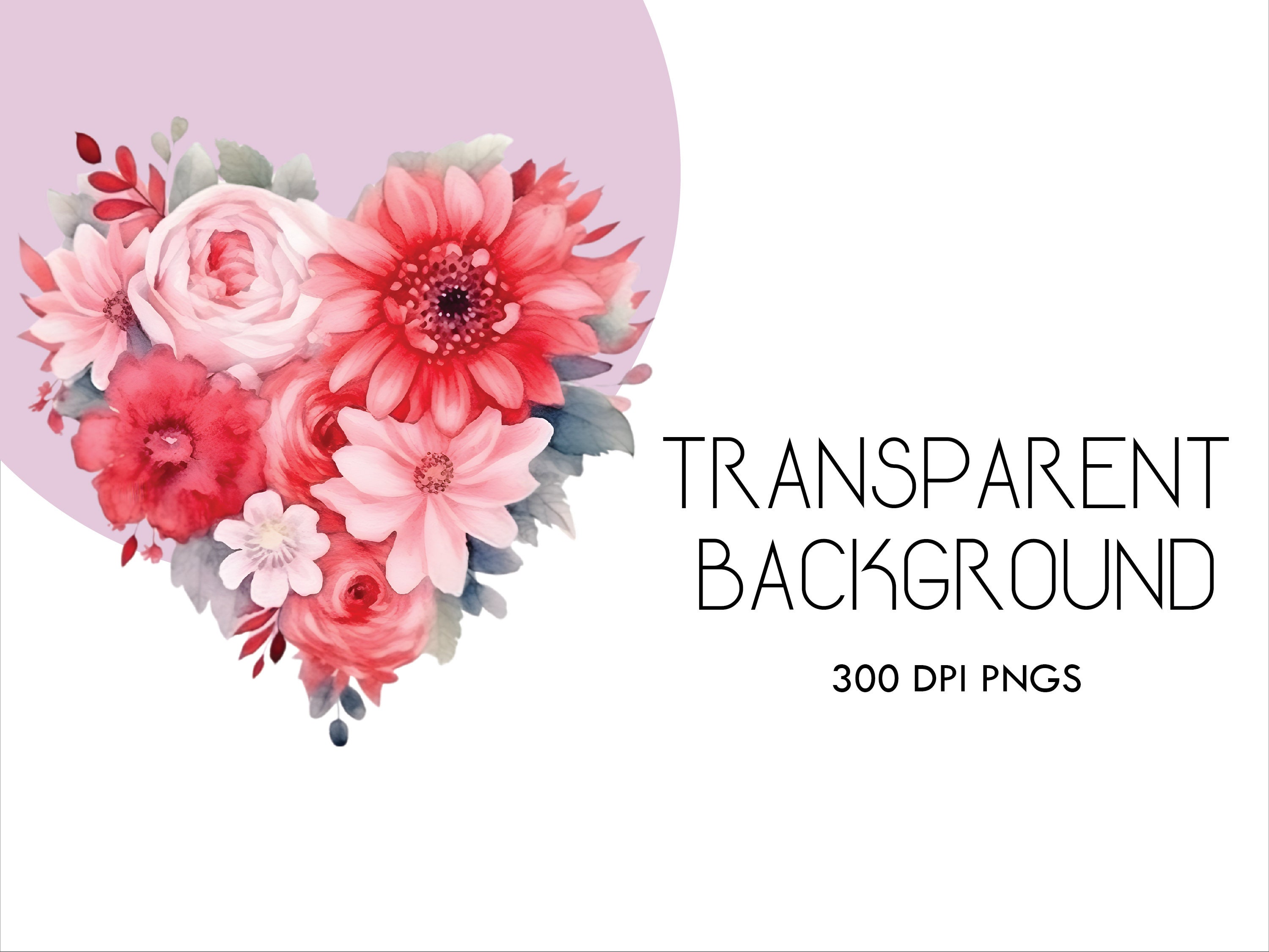 Red & Pink Flowers PNG Watercolor Floral Clipart Bouquets - Etsy