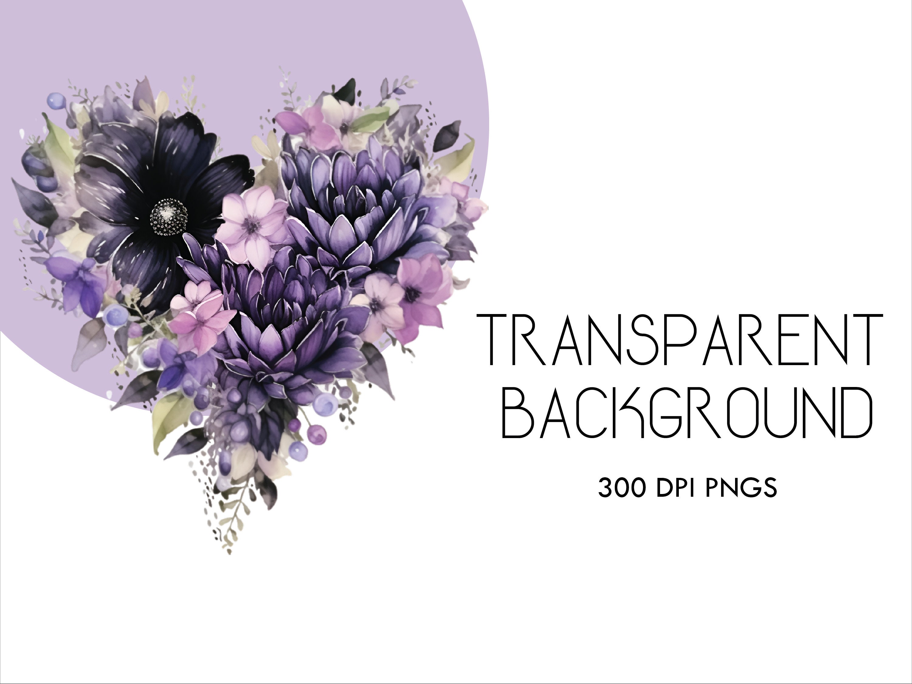 Black & Purple Flowers Watercolor Clipart, Violet Lavender Lilac Floral ...