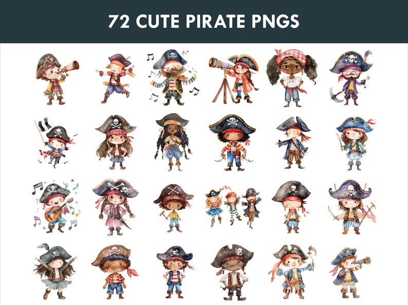Cute Pirates Watercolor Clipart, Nautical Adventure (transparent PNG ...