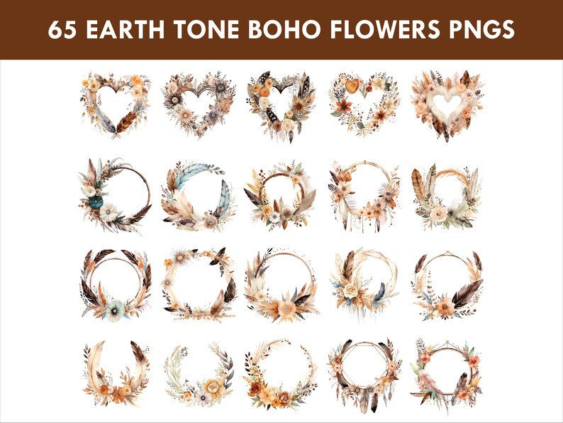 Boho Watercolor Flowers Clipart, Earth Tone Floral Bouquets, Beige ...