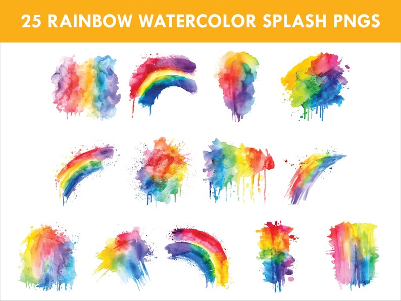 Rainbow Watercolor Splash Clipart, Paint Splatters, Spectrum Color ...