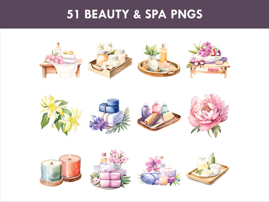 Watercolor Beauty Spa Clipart: Spa Day PNG Graphics (digital Print) - Etsy