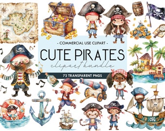 Cute Pirates Watercolor Clipart, Nautical Adventure (transparent PNG ...