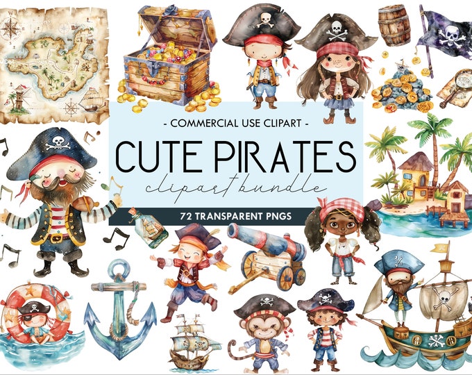 Cute Pirates Watercolor Clipart, Nautical Adventure (transparent PNG ...