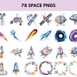 Space Watercolor Clipart, Cute Astronaut Illustration, Rocket ...