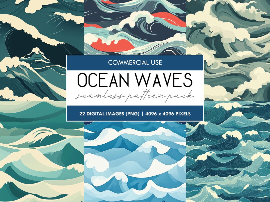 Ocean Waves Seamless Pattern, Nautical Seamless Textures Digital Paper ...