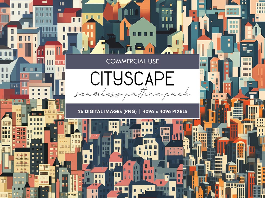 Urban Cityscape Seamless Pattern, Modern Mid-century Abstract Digital ...