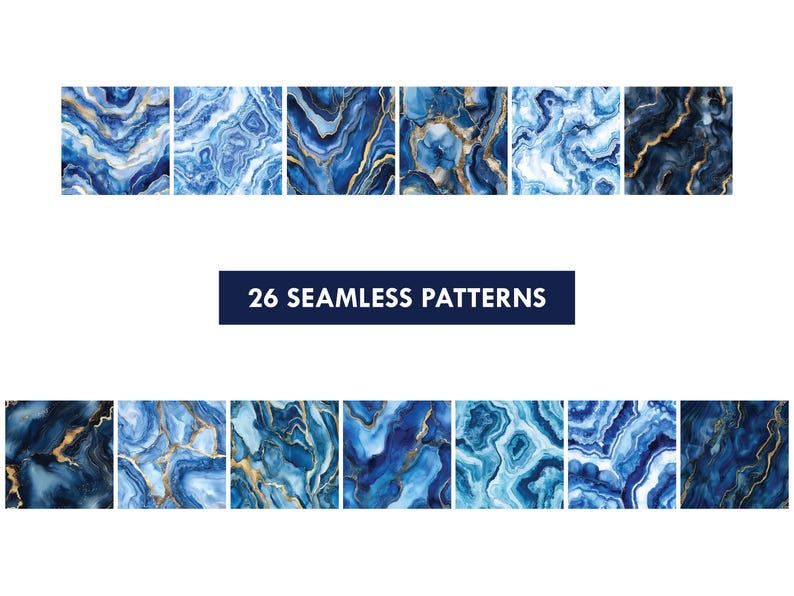 Watercolor Blue & Gold Geode Seamless Pattern, Gemstone Digital Paper ...