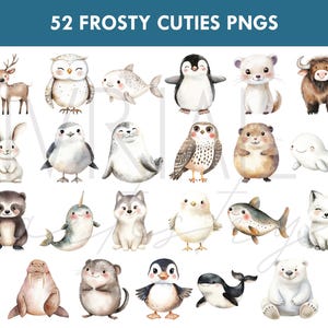 Arctic Animals Watercolor Clipart: Winter Nursery Decor (PNG) - Etsy
