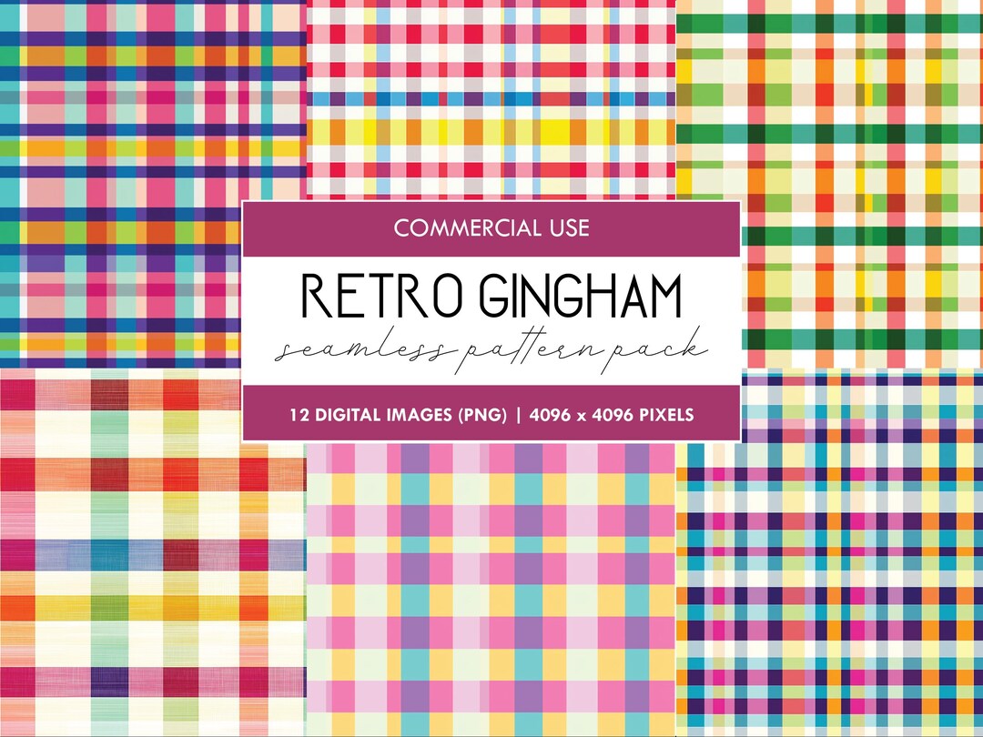 Retro Gingham Pattern, Seamless Patterns, Vintage Checkered Digital ...