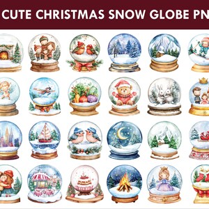 Cute Christmas Snow Globes Watercolor Clipart Bundle, Festive Noel ...