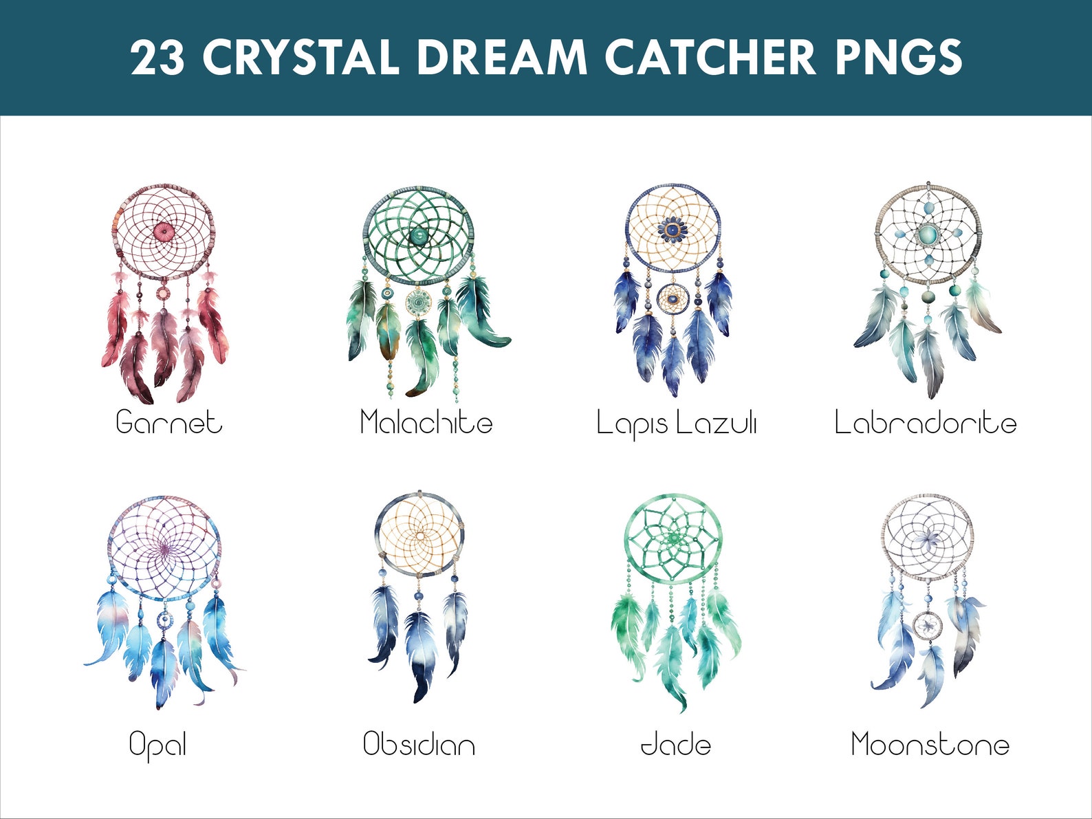 Crystal Dream Catchers Watercolor Clipart, Mystical Crystal Themed ...