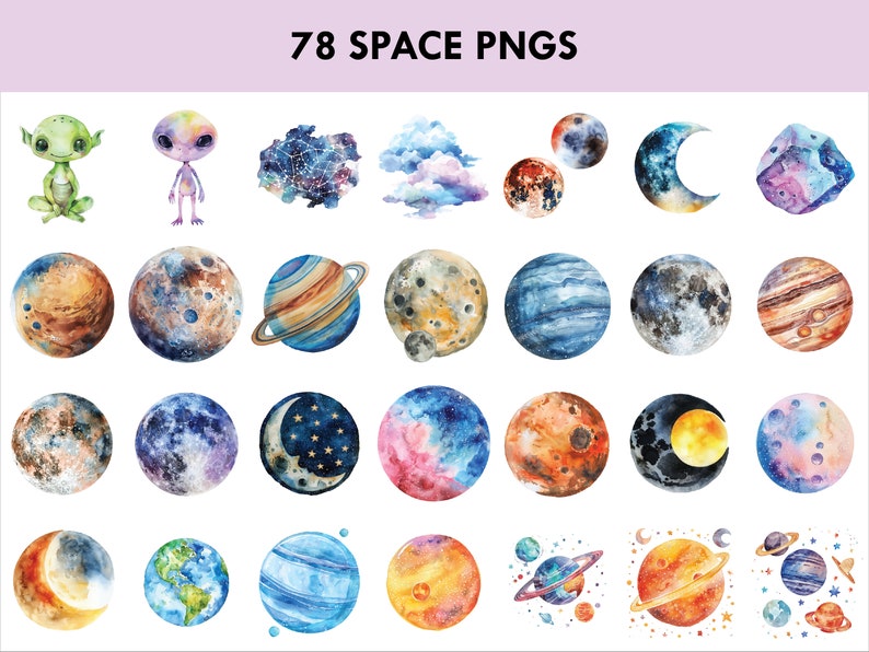 Space Watercolor Clipart, Cute Astronaut Illustration, Rocket ...