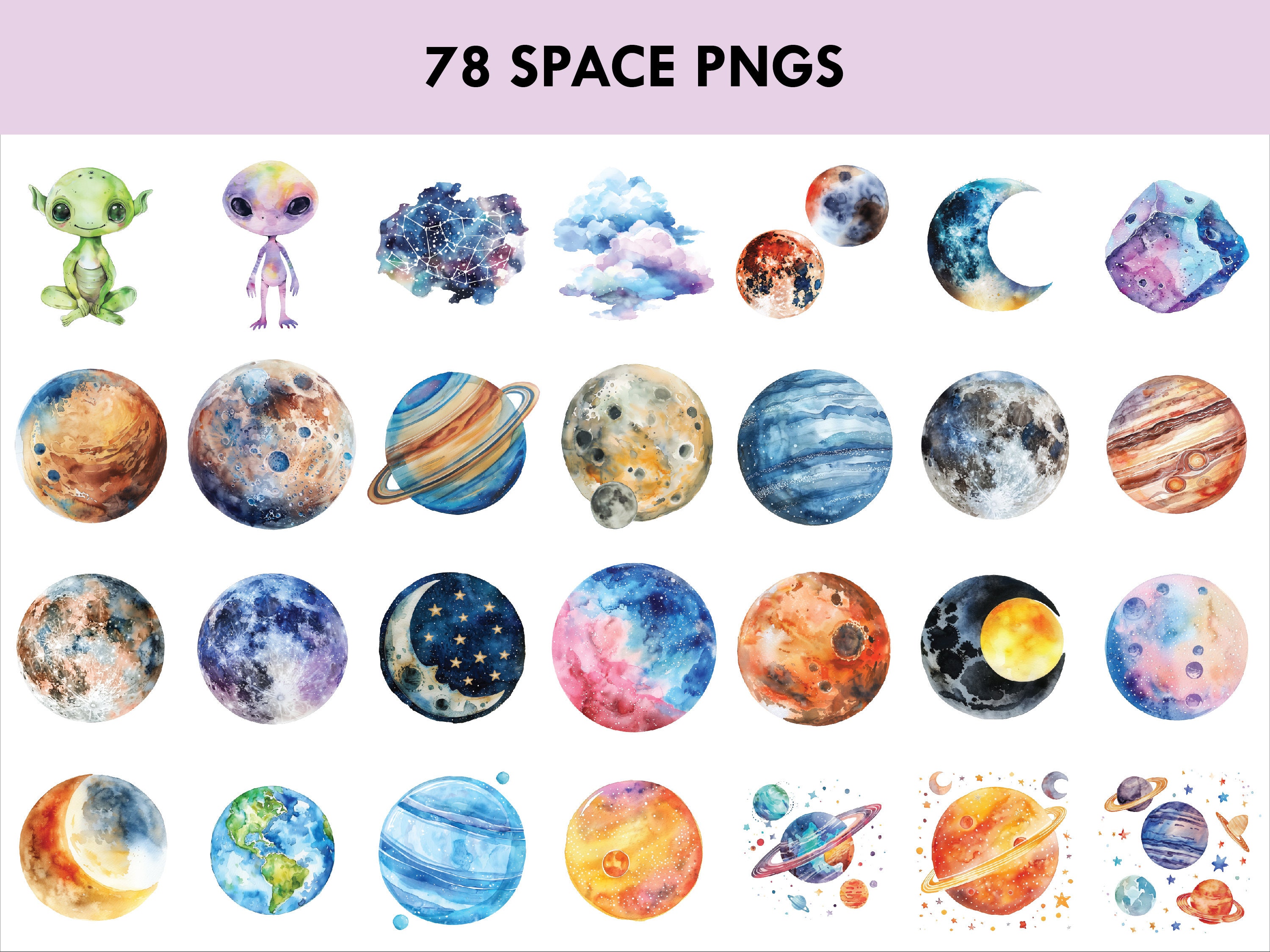Space Watercolor Clipart, Cute Astronaut Illustration, Rocket ...