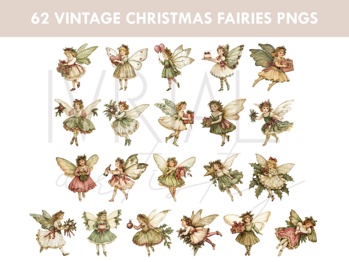 Vintage Christmas Fairies Clipart, Retro Fairy Ephemera Graphics, Fairy ...