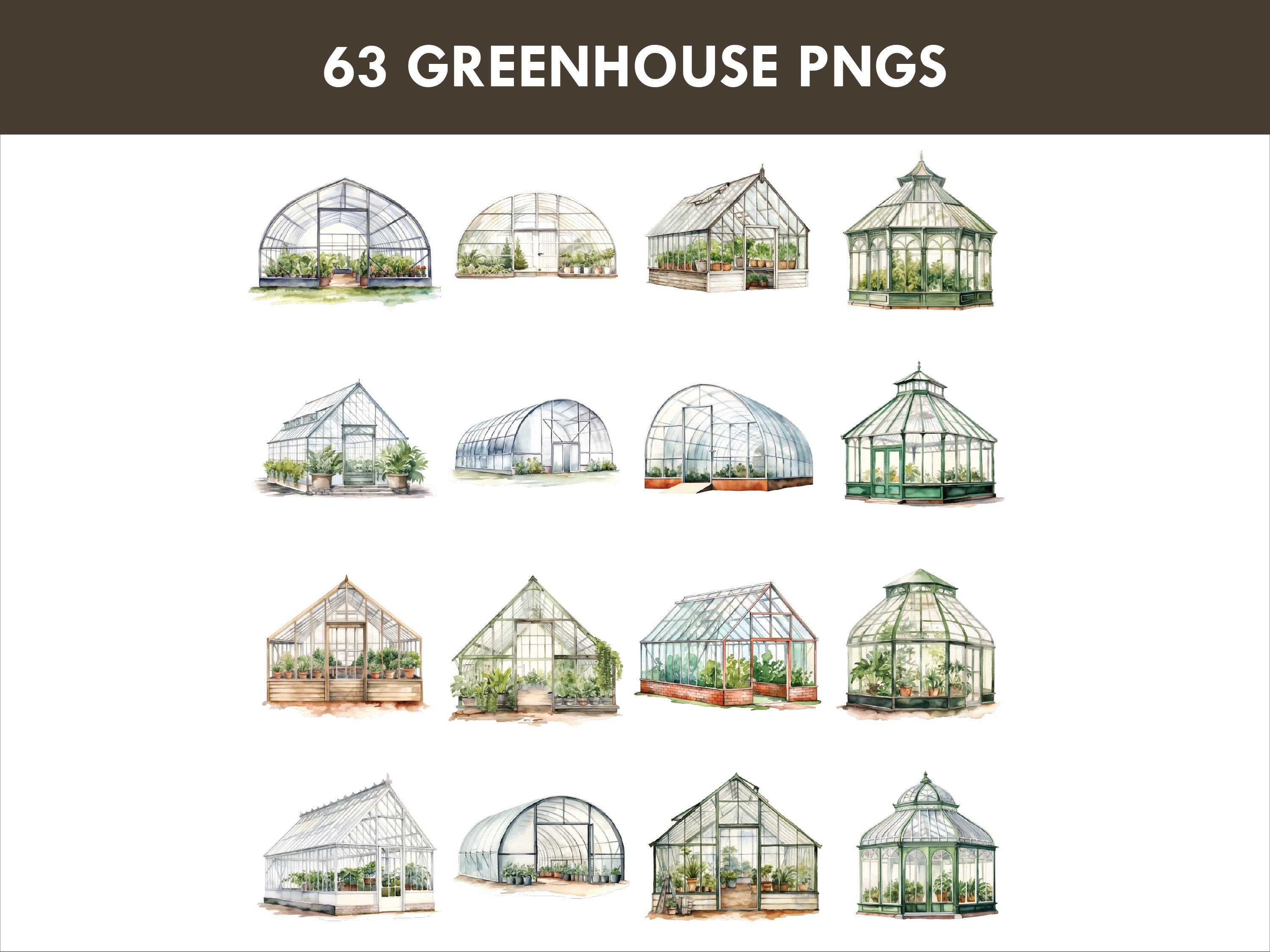 Greenhouses Watercolor Clipart, Gardening Graphics, Solarium ...