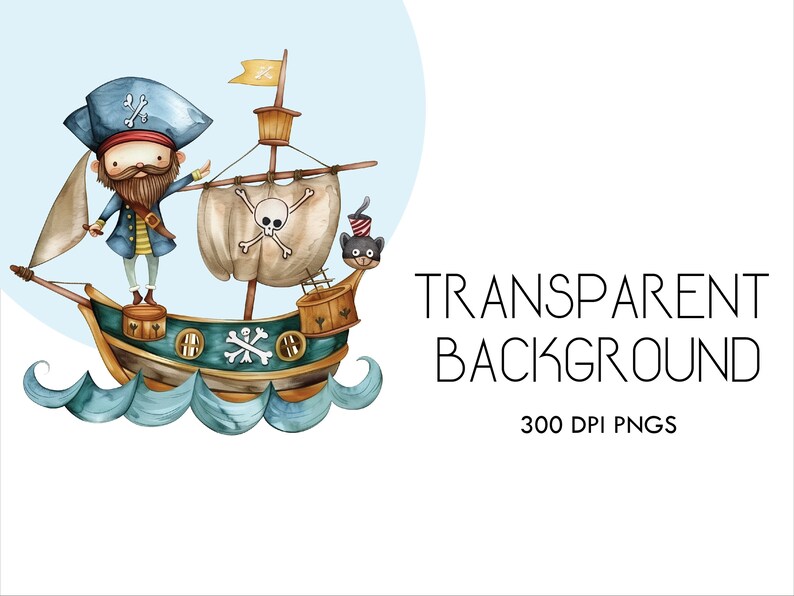 Cute Pirates Watercolor Clipart, Fairytale Adventure Illustration ...