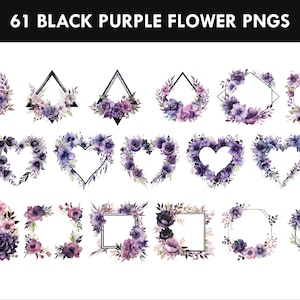 Watercolor Black & Purple Floral Clipart: PNG Flower Arrangements ...