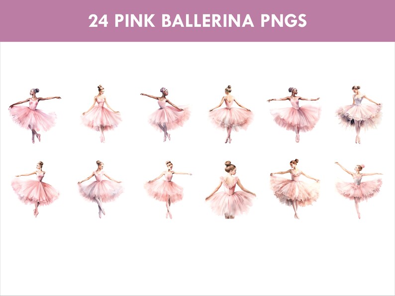 Pink Ballerina Watercolor Clipart, Ballerinas PNG, Dancing, Graphics ...