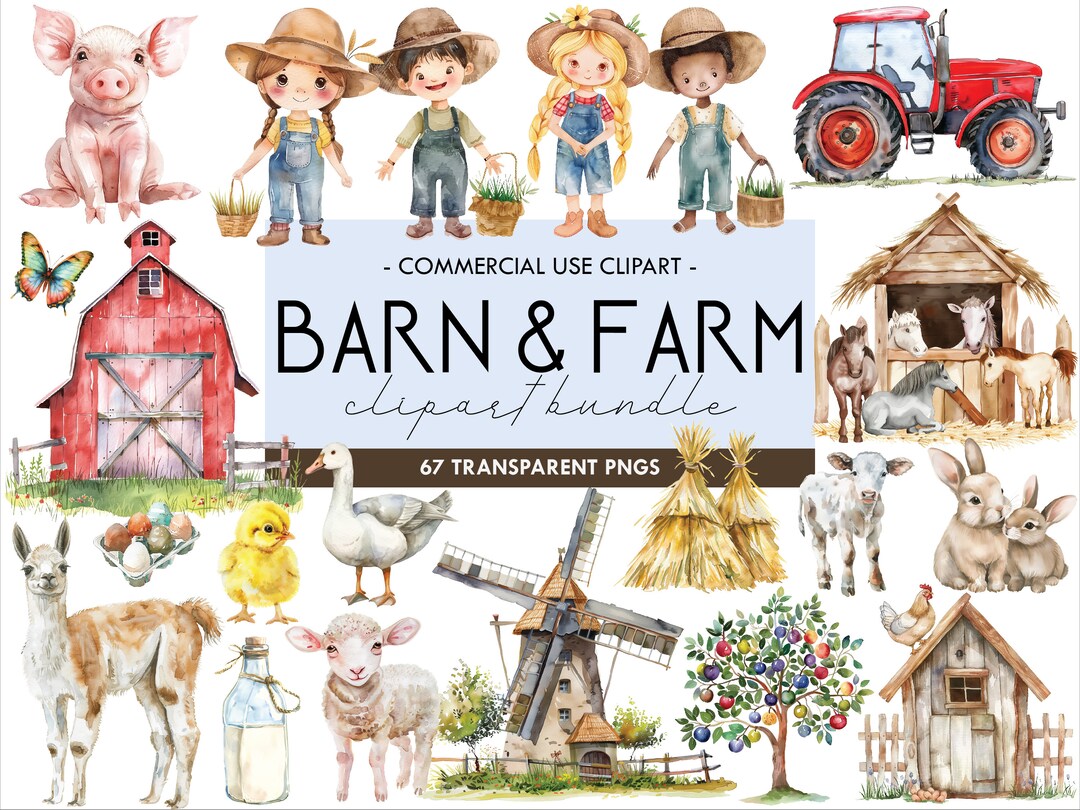 Farm Clipart, Watercolor Farm Animal, Spring Clipart, Cute Farm Baby ...