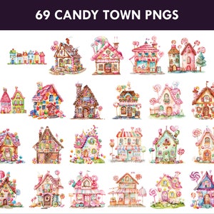Candy Town Watercolor Clipart, Cute Fairytale Illustration, Whimsical ...