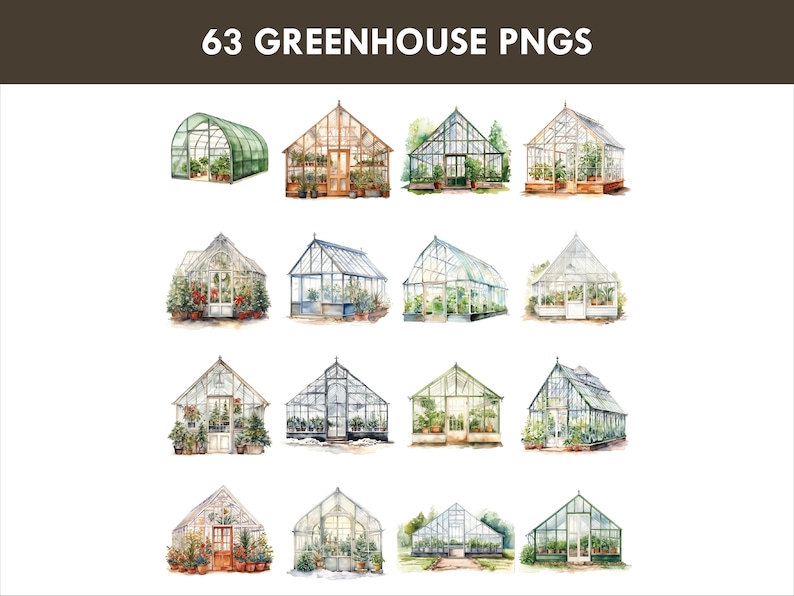 Greenhouses Watercolor Clipart, Gardening Graphics, Solarium ...