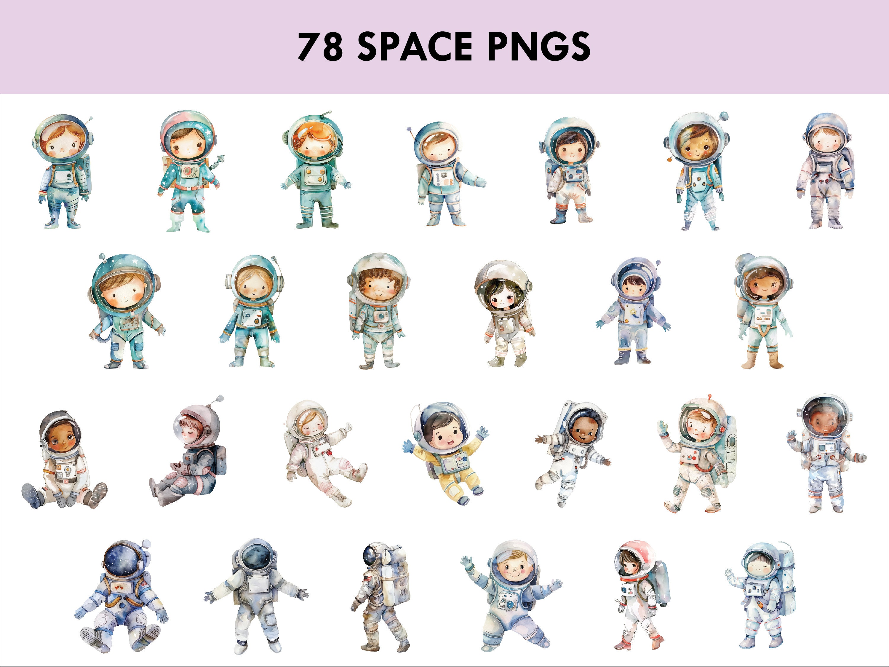 Space Watercolor Clipart, Cute Astronaut Illustration, Rocket ...