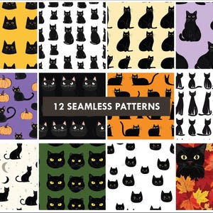 Black Cat Pattern, Seamless Patterns, Cute Kitty Digital Paper ...