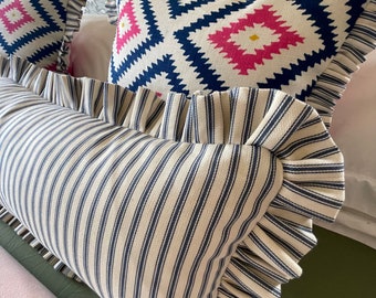 Extra Large Ruffled Lumbar Cushion Cover Striped Frilled Pillow Red ...