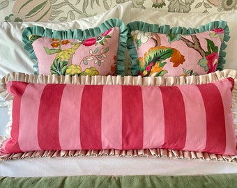 Extra Large Ruffled Lumbar Cushion Cover Striped Frilled Pillow Red ...