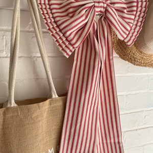 Extra Large Fabric Bow. Red Ticking Fabric Door Bow With Ties - Wedding ...