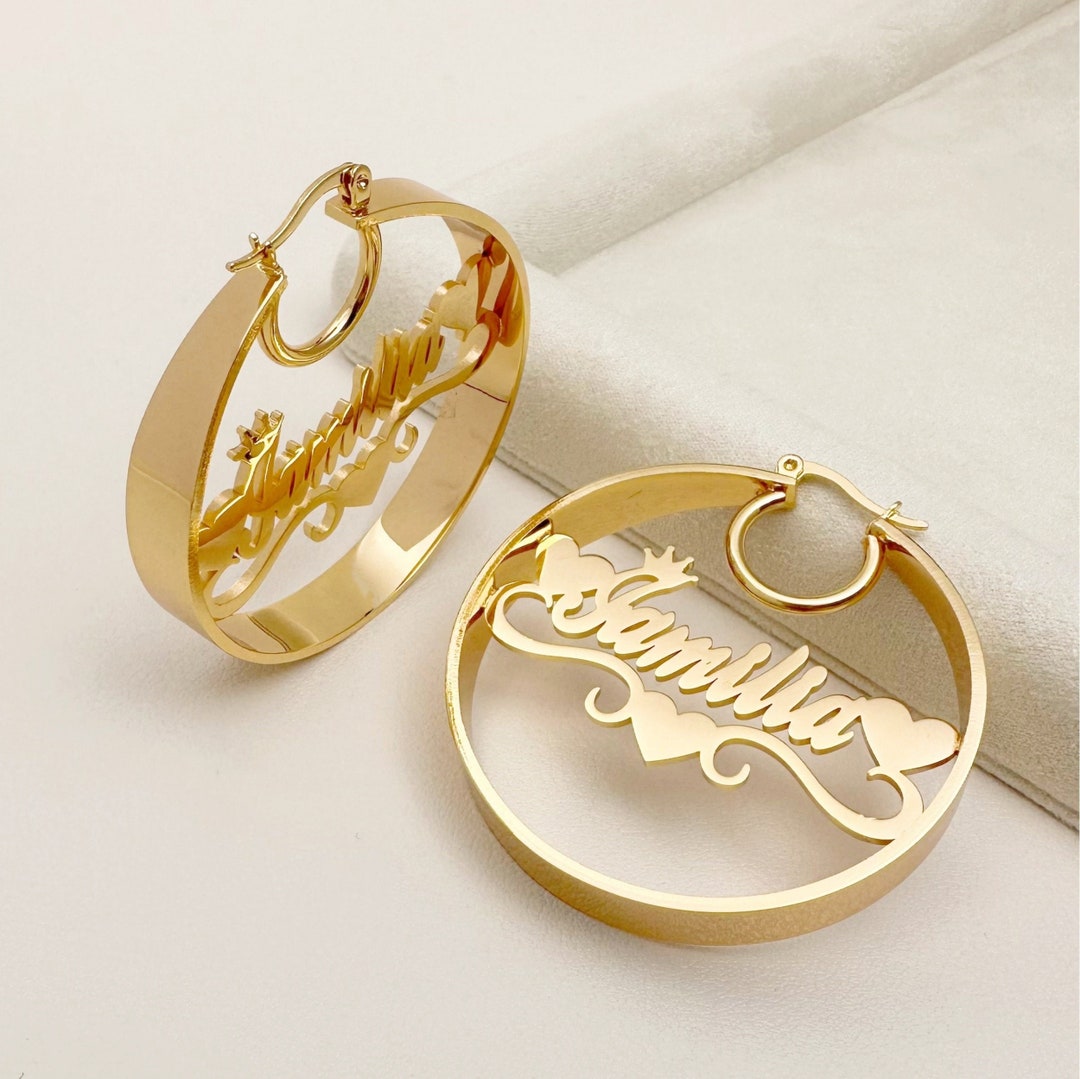 New Custom Name Earrings, Nameplate Earrings Hoop, Name Chunky Hoop ...