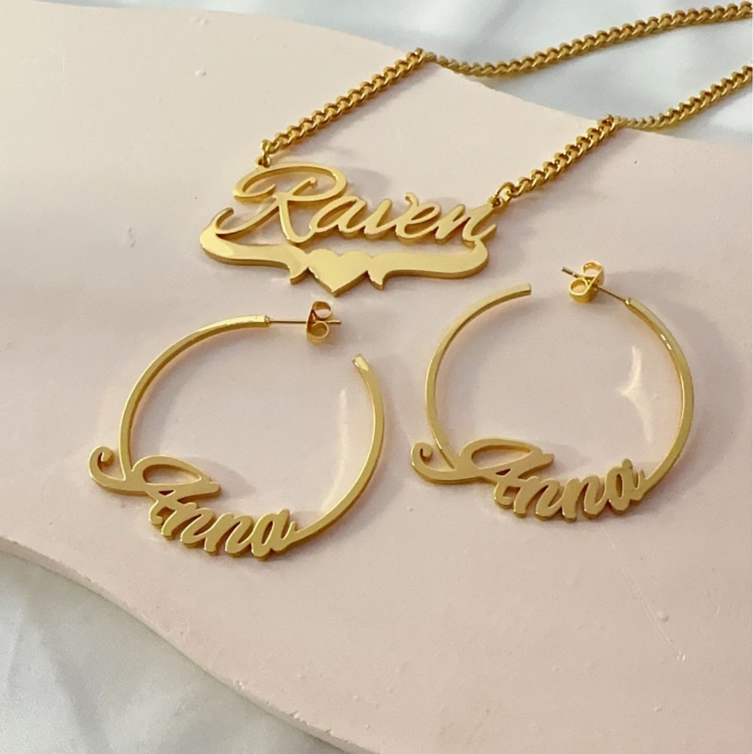 Personalized Name Jewelry Set Name Necklace Earring - Etsy