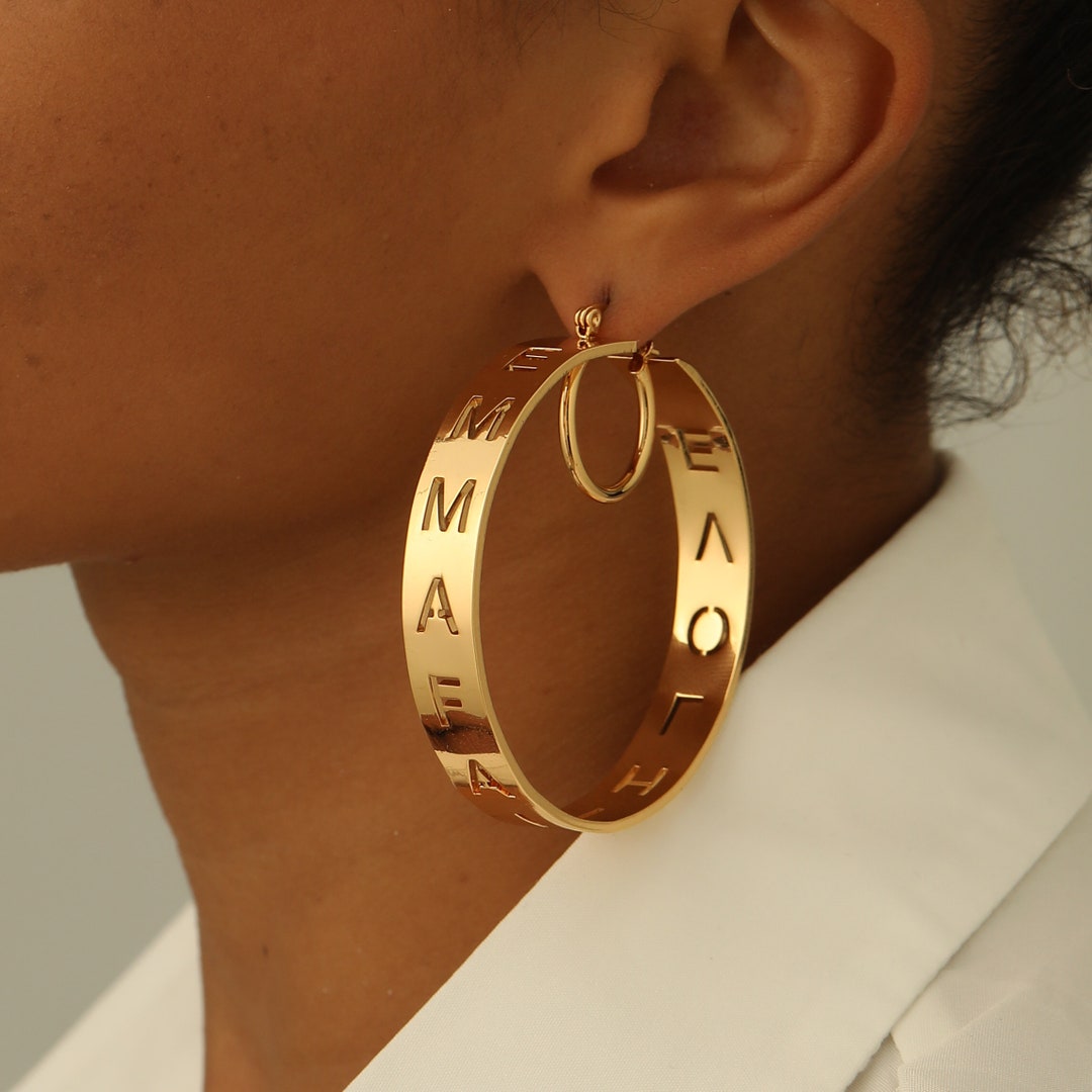 Personalized Letter Hoop Earrings,custom Name Earrings, Hollowed Name ...