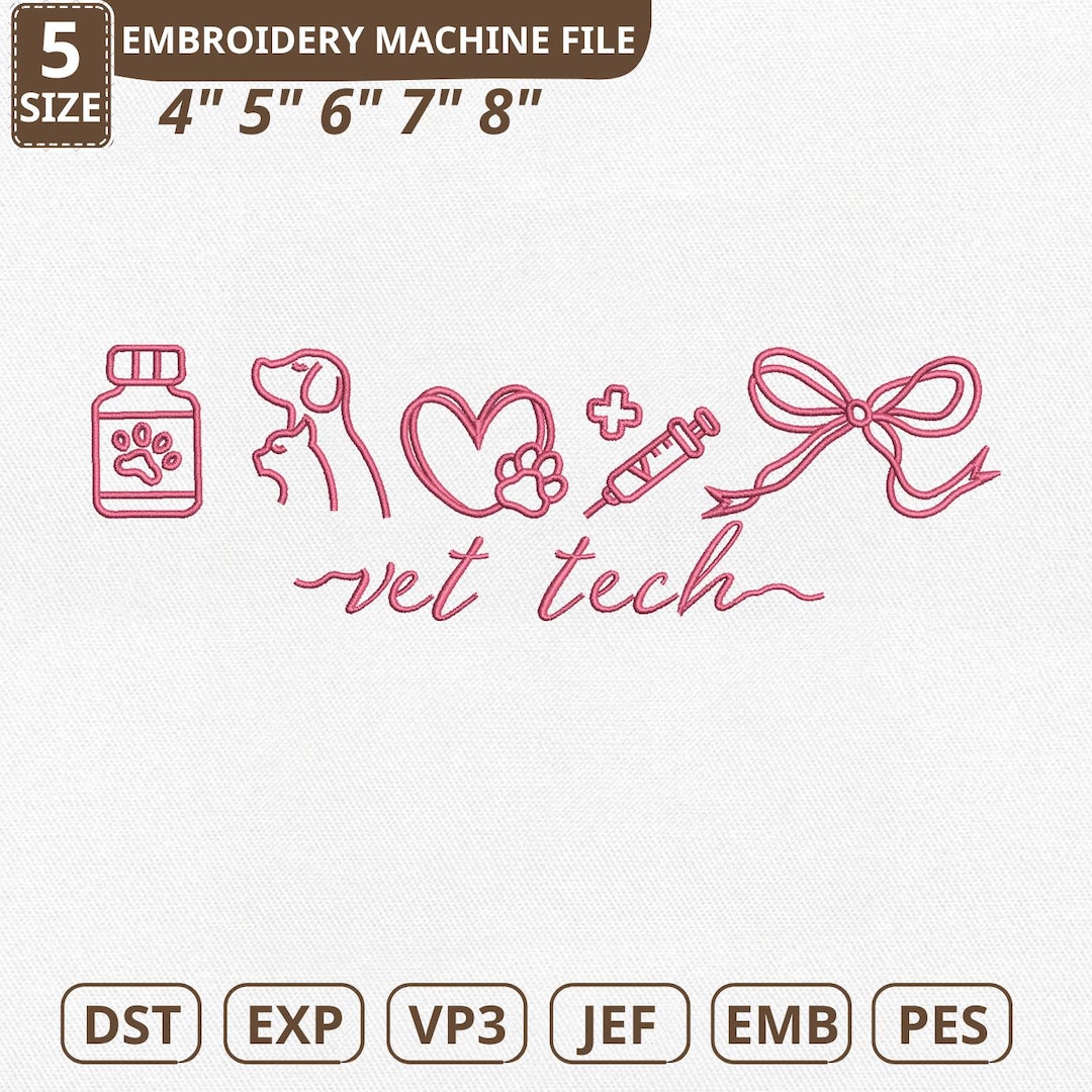 Vet Tech Icons Machine Embroidery File, Veterinary Medicine Embroidered Design, Veterinary Nurse ...